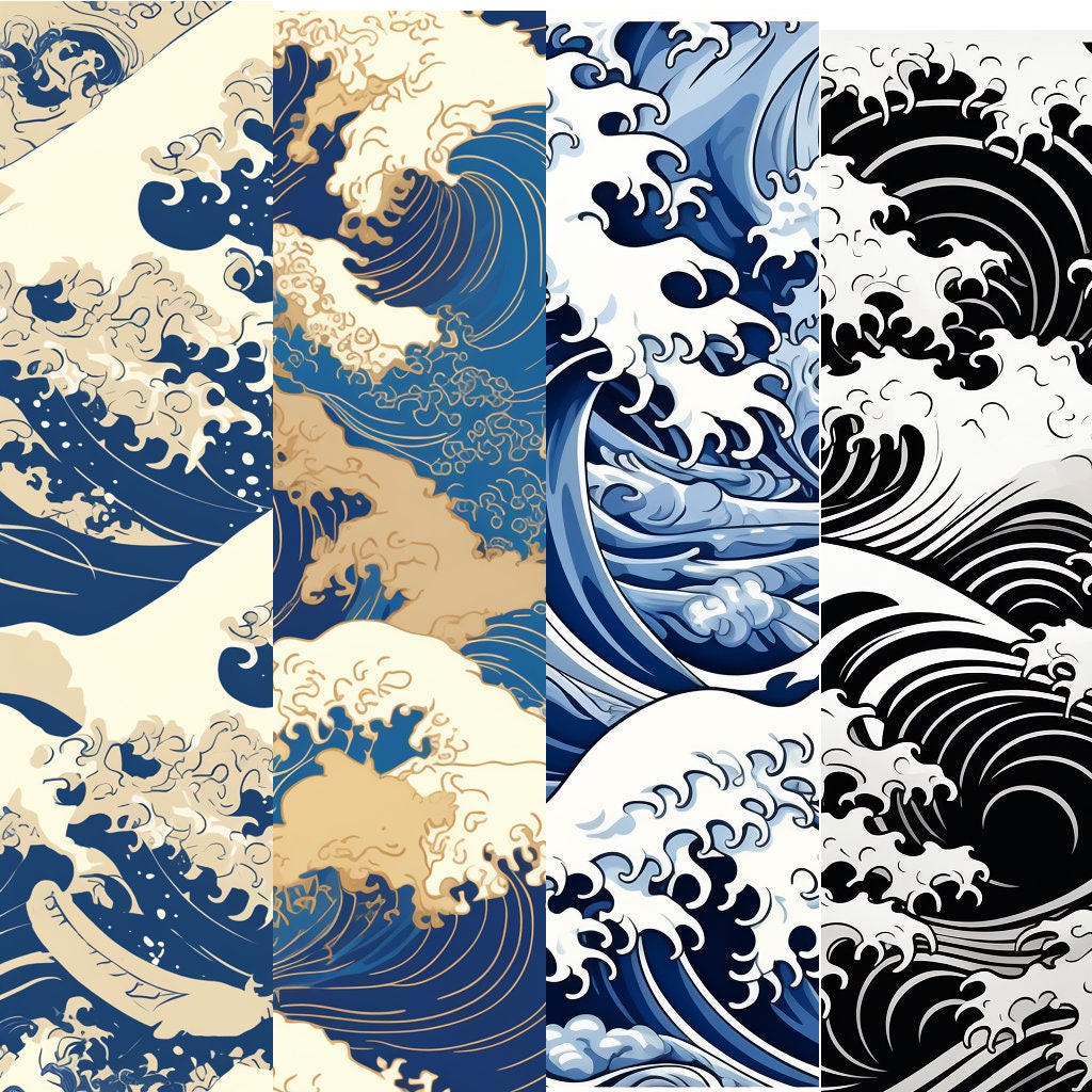 Japanese Big Wave Digital Pattern - Japanese Art Inspired Printable ...
