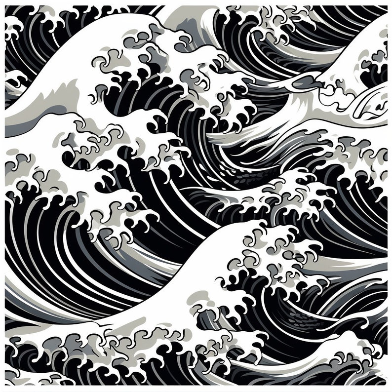 Japanese Big Wave Digital Pattern - Japanese Art Inspired Printable ...