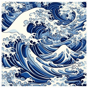 Japanese Big Wave Digital Pattern - Japanese Art Inspired Printable ...