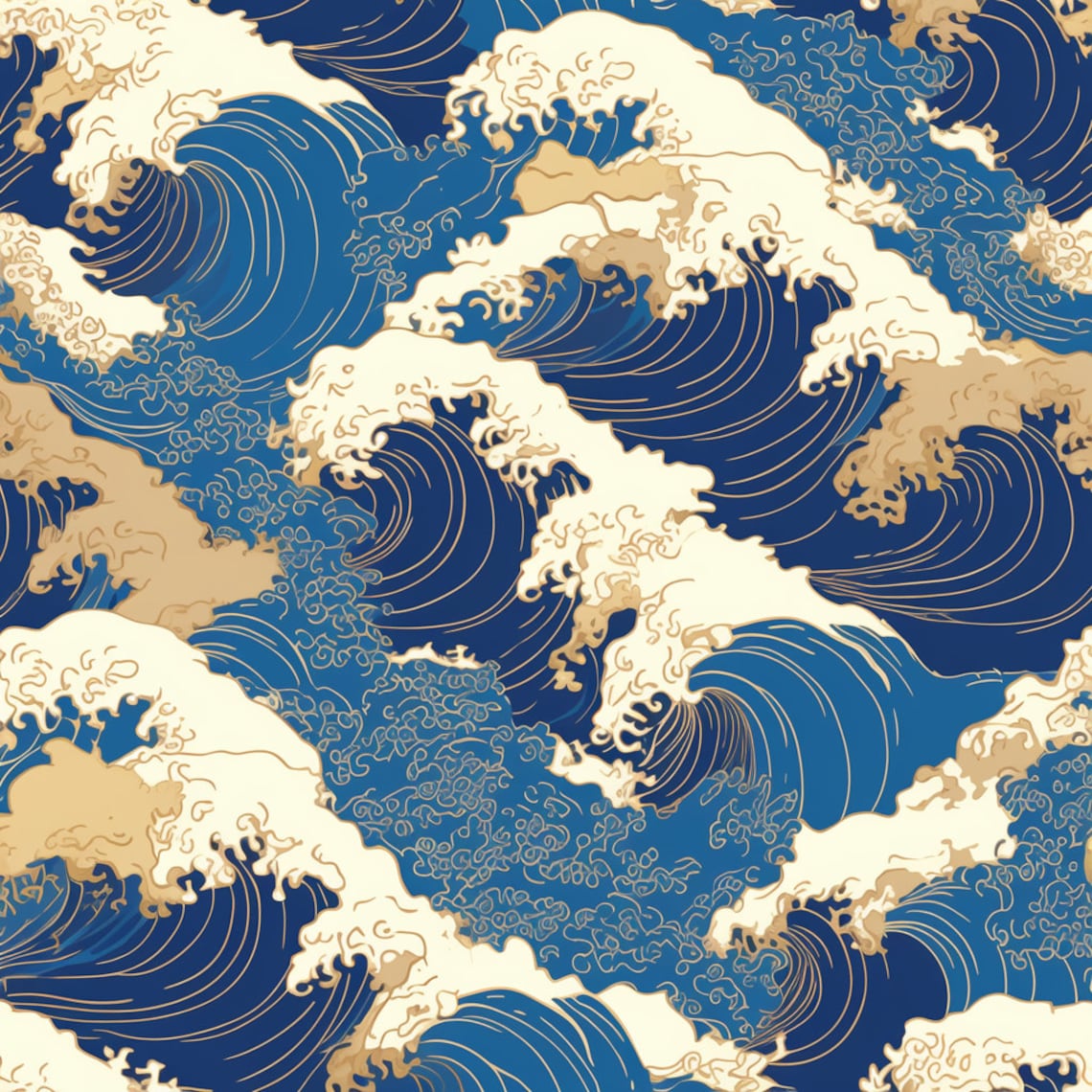 Japanese Big Wave Digital Pattern - Japanese Art Inspired Printable ...