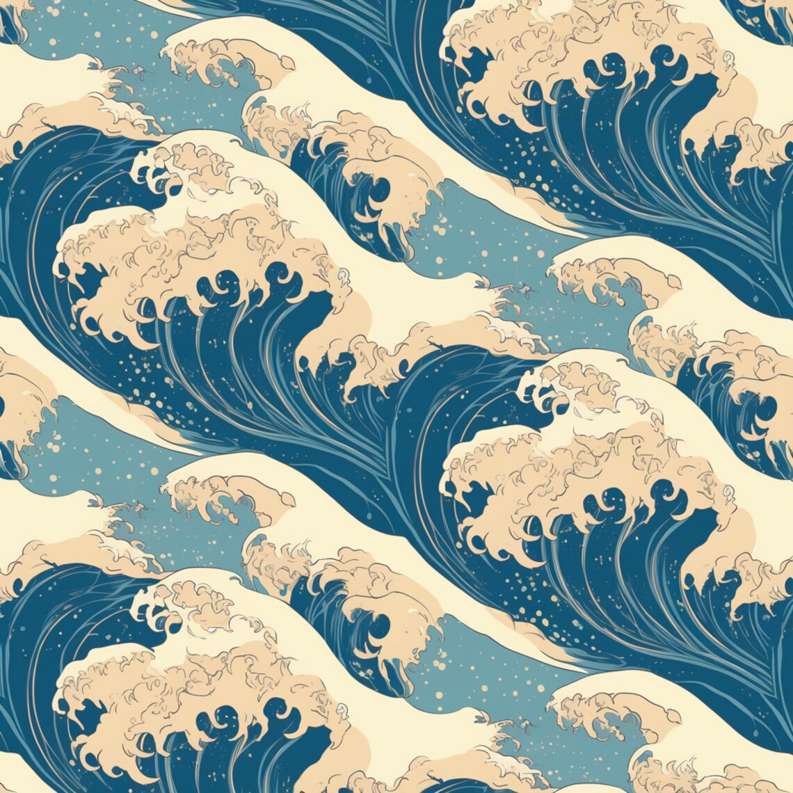 Japanese Big Wave Digital Pattern - Japanese Art Inspired Printable ...