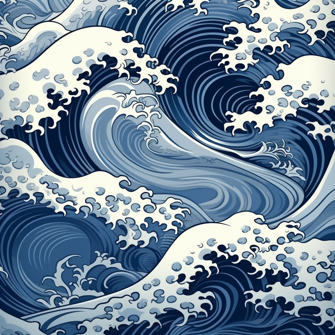 Japanese Big Wave Digital Pattern - Japanese Art Inspired Printable ...