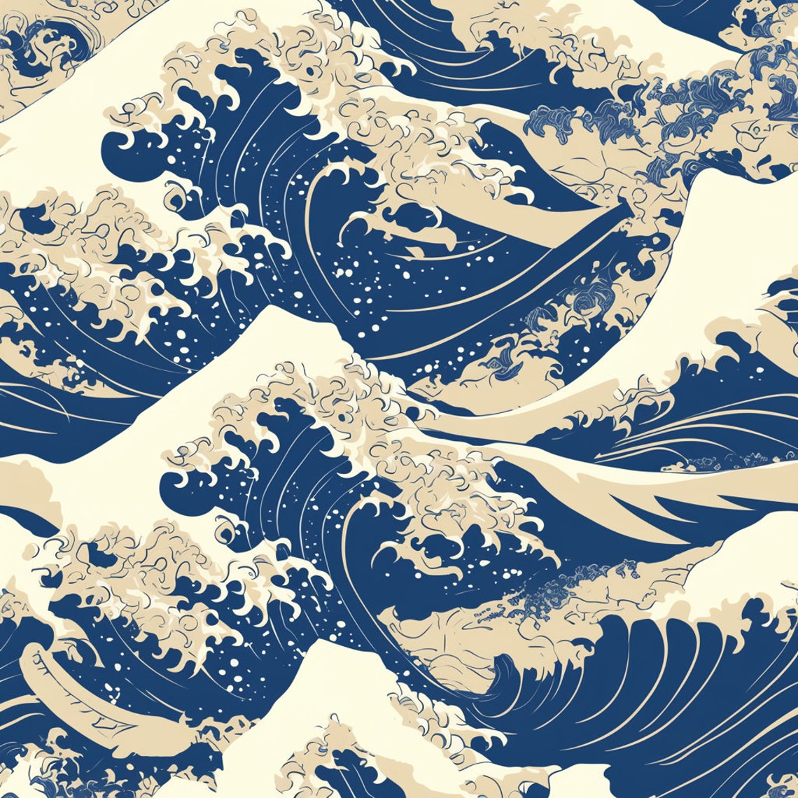 Japanese Big Wave Digital Pattern - Japanese Art Inspired Printable ...