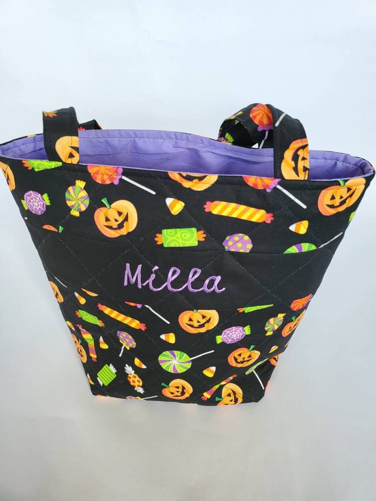 Personalized Child's Halloween Trick or Treat Bag Quilted Embroidered ...