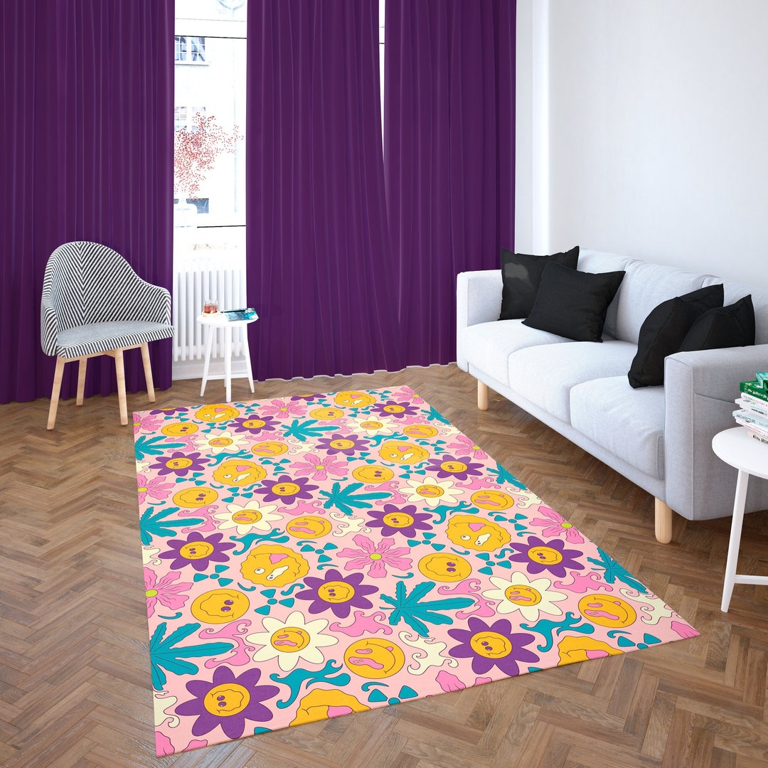 Pink Trippy Smile Trippy Rug, 70s Decor, Psychedelic Rug, Retro Rug ...