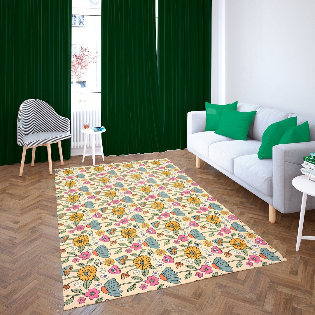 Aesthetic Cottagecore Trippy Retro Mushroom Living Room Rug ...
