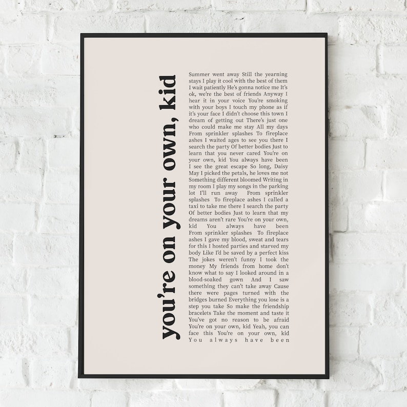 Digital Poster 'youre on Your Own Kid' Taylor Swift - Etsy