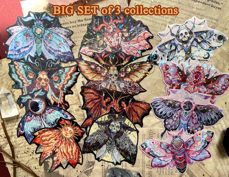 Holographic Magical Moth Sticker Pack. Moon Moths Sticker Set. - Etsy