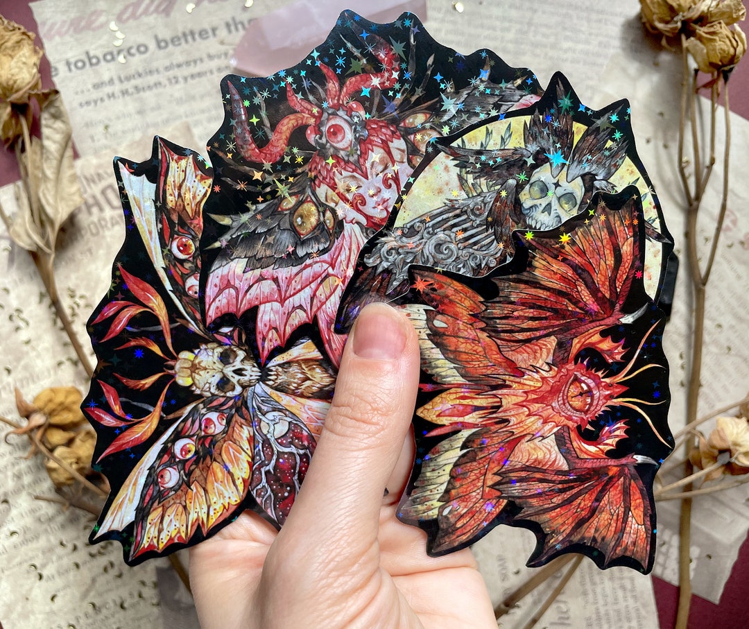 Dark Fantasy Moths Sticker Set, Mix. 4 XL Holographic Sickers. Gothic ...