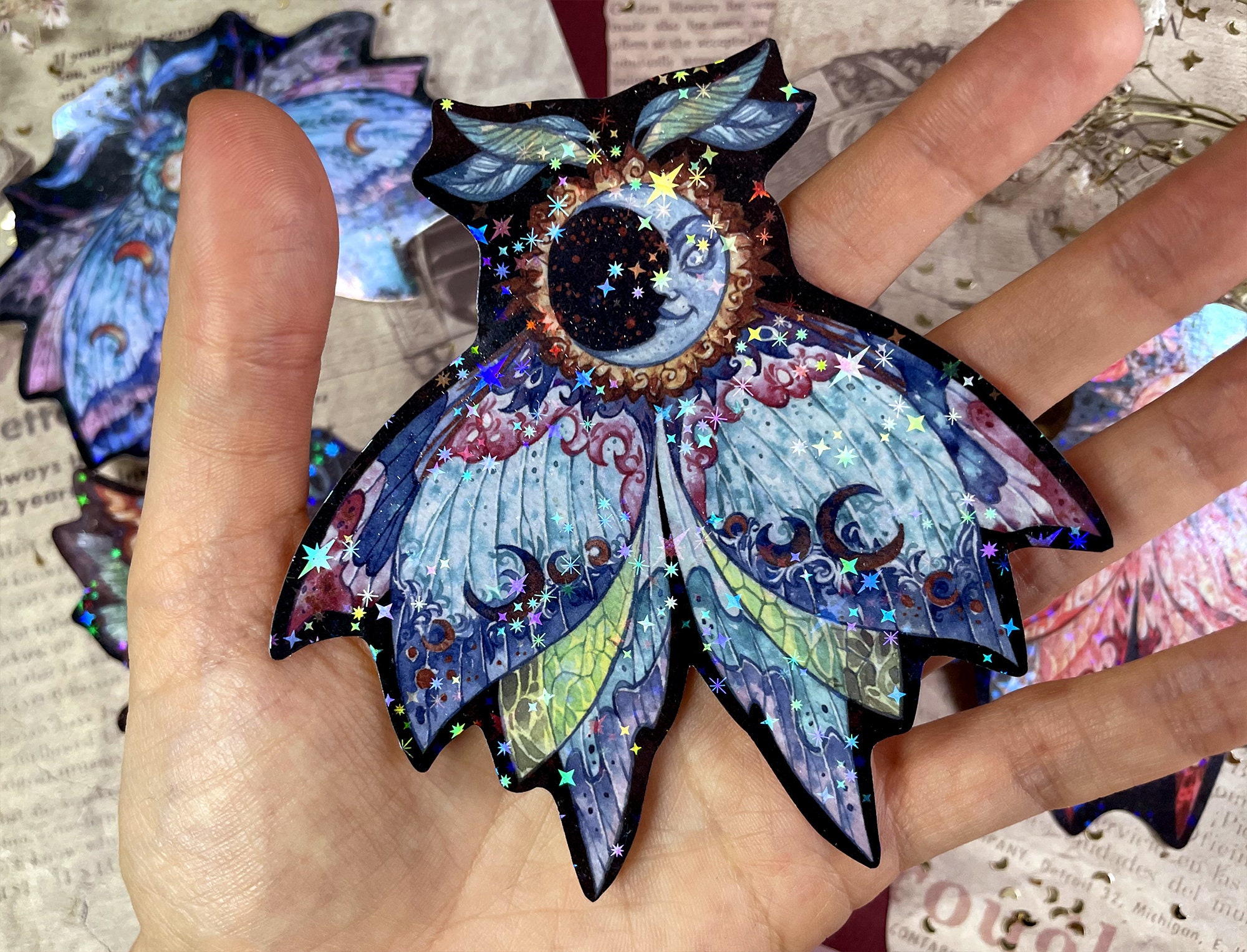 Holographic Magical Moth Sticker Pack. Moon Moths Sticker Set. | Etsy