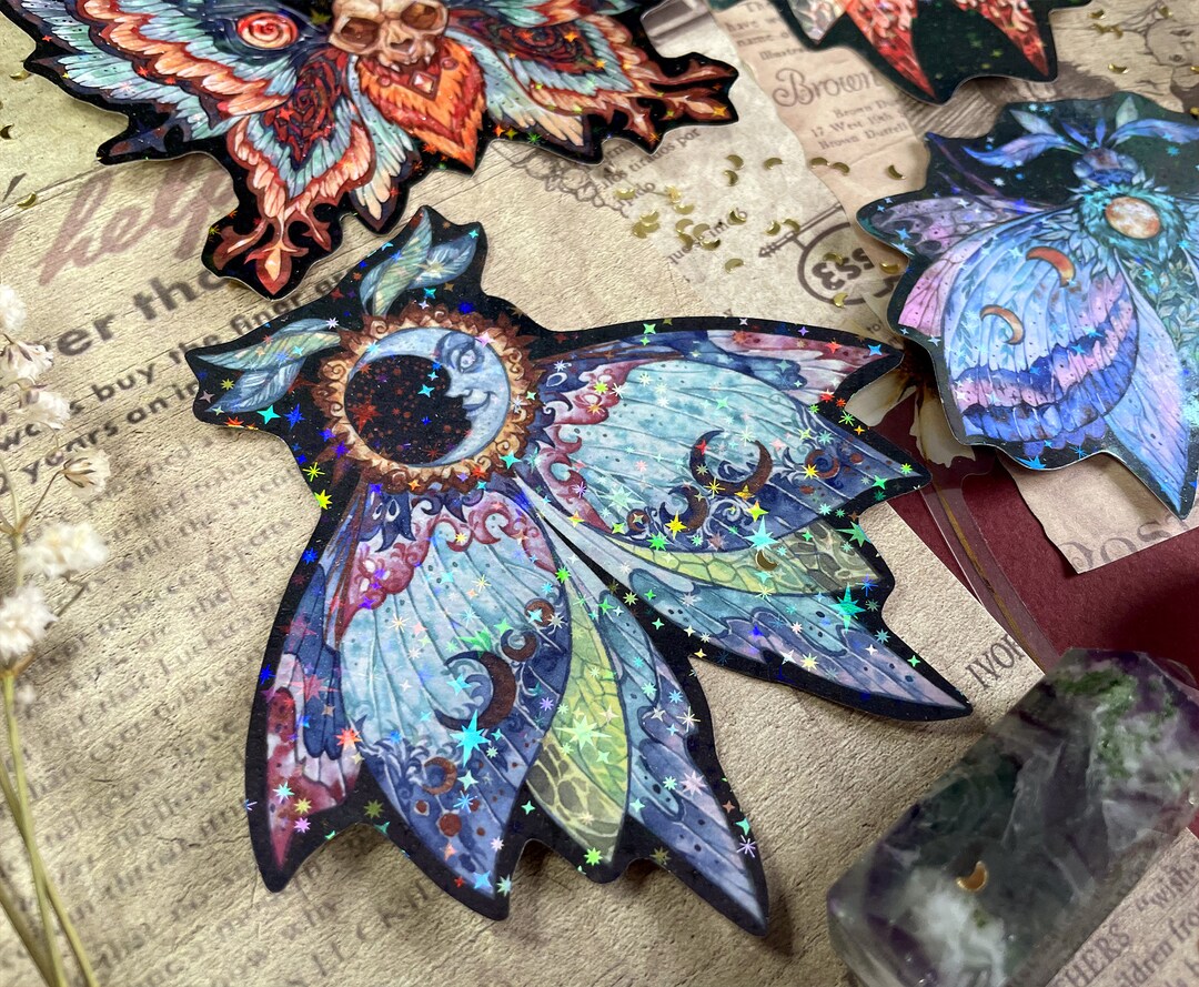 Holographic Magical Moth Sticker Pack. Moon Moths Sticker Set. - Etsy