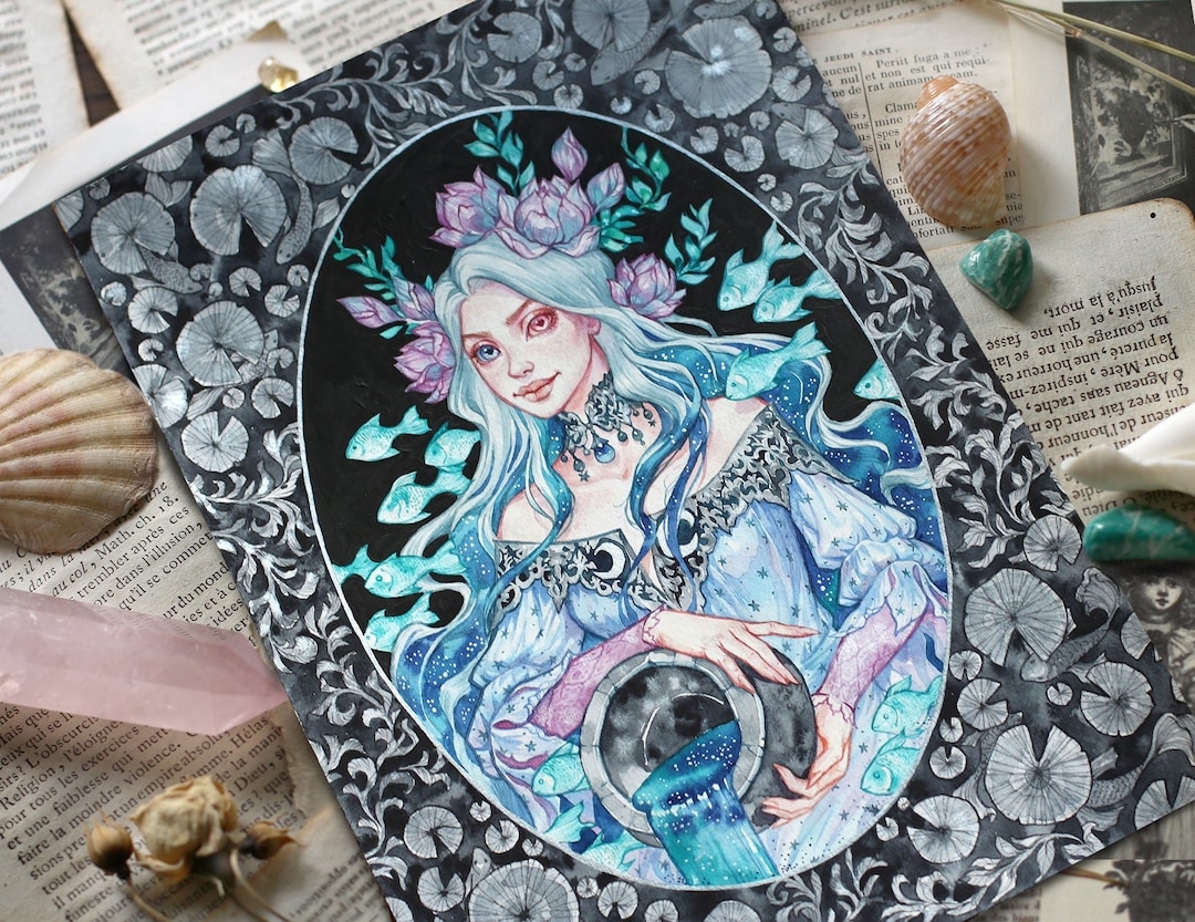 Unframed Aquarius Fine Art Print. Astrology Wall Art. Goth Decor Magic ...