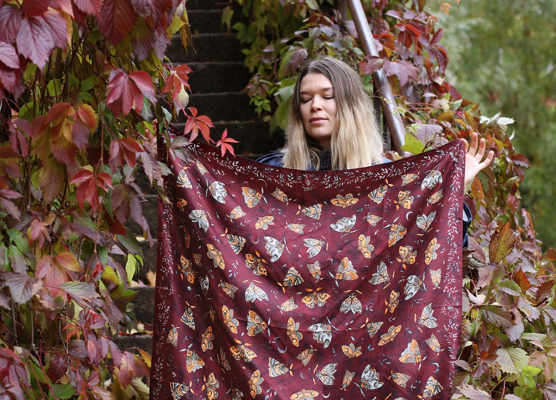 Silk Scarf. Witchy Aesthetic Accessories. pale Golden Moths Scarf Based ...