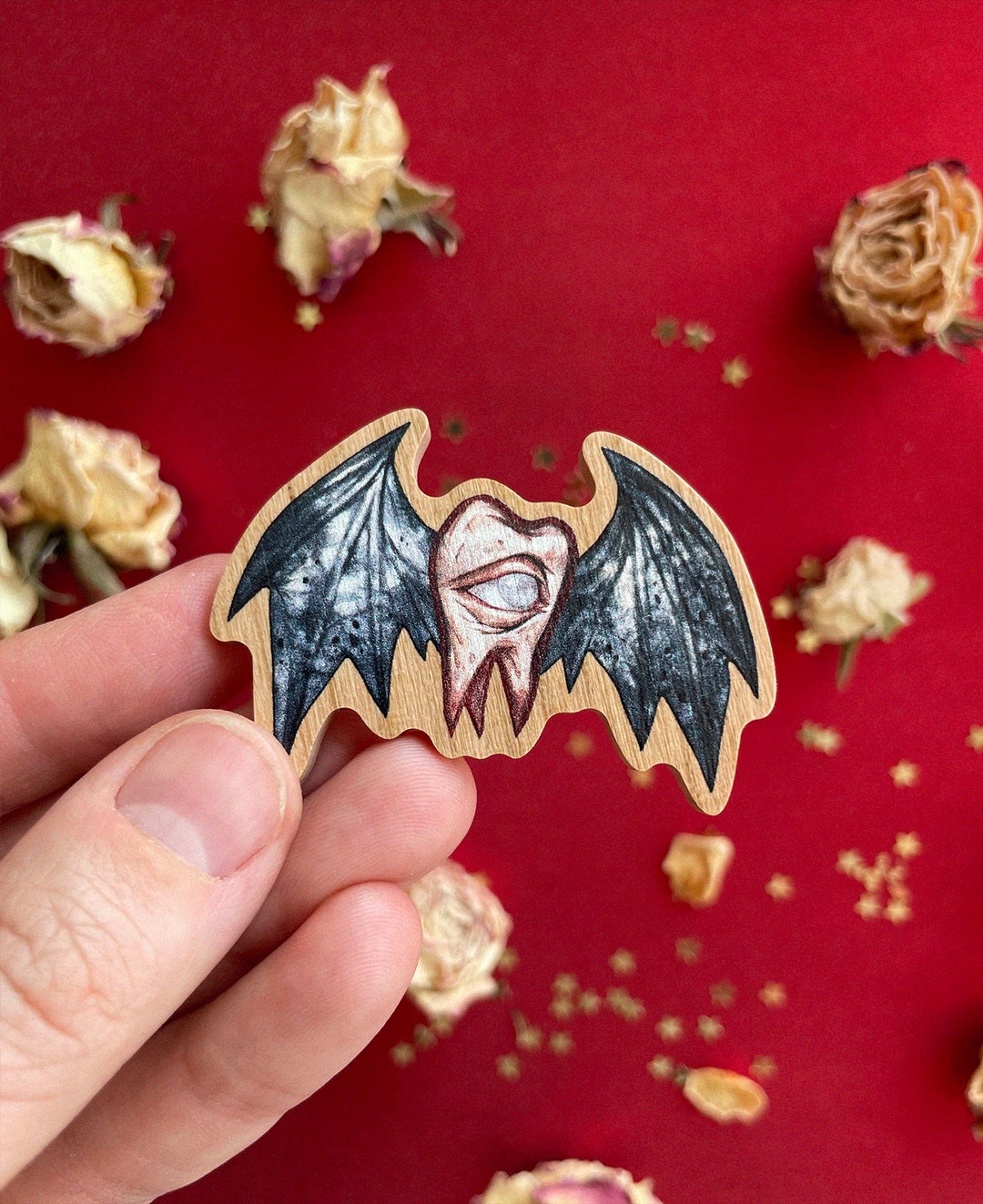 Cute Tooth-bat, Wooden Pin. Dark Witchy Cute Gothic Pin. Horror ...