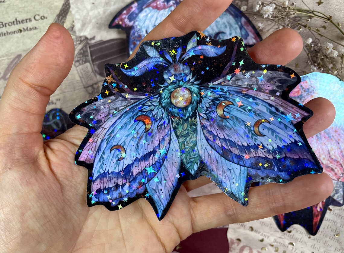 Holographic Magical Moth Sticker Pack. Moon Moths Sticker Set. | Etsy