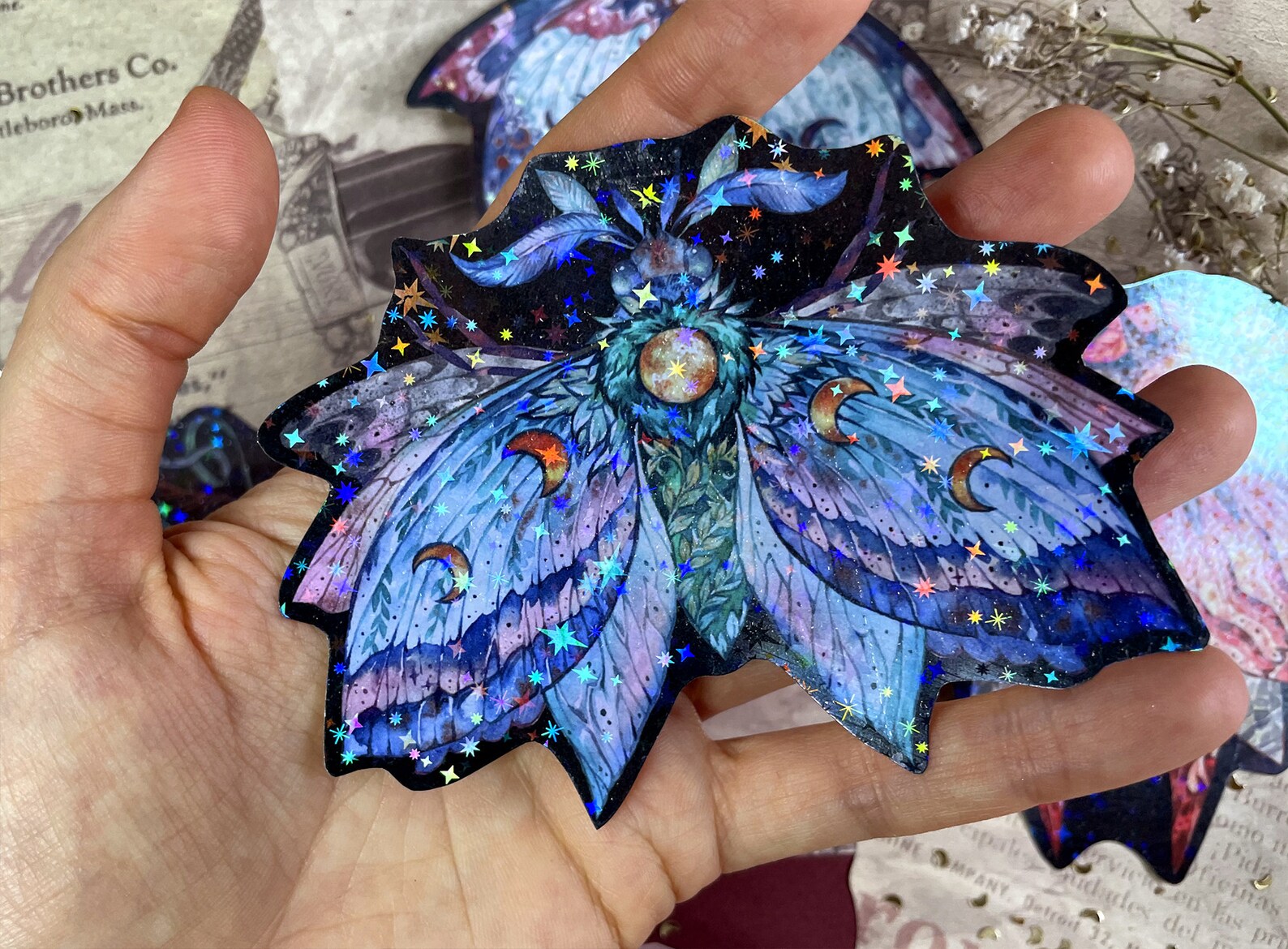 Holographic Magical Moth Sticker Pack. Moon Moths Sticker Set. | Etsy