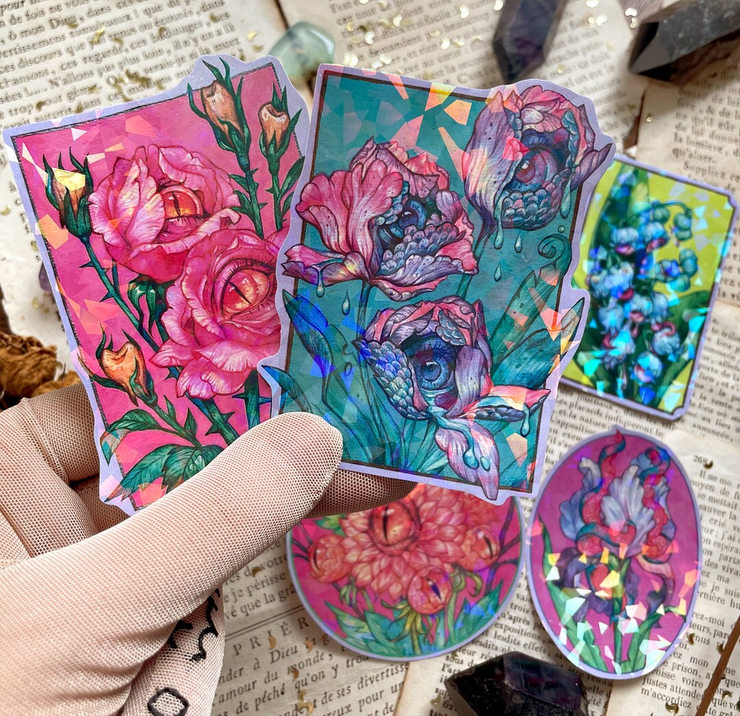 Fantasy Flowers Sticker Pack. Set of 5 Holographic Stickers. Handmade ...