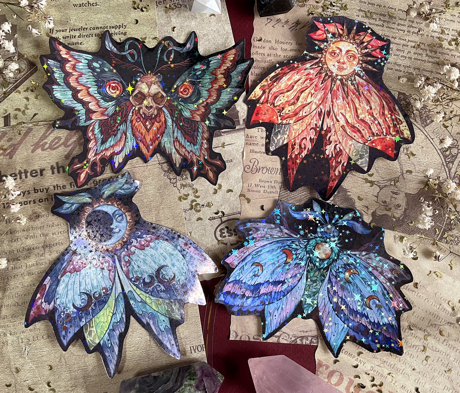 Holographic Magical Moth Sticker Pack. Moon Moths Sticker Set. | Etsy
