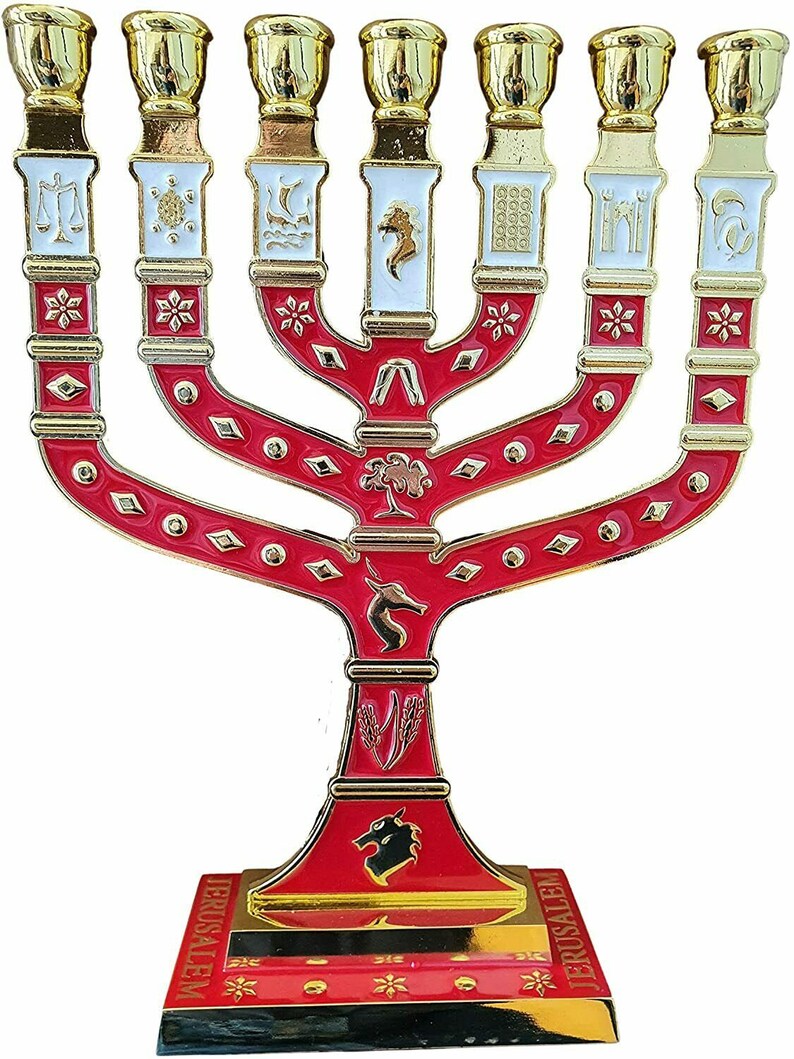 10 Inch Jewish Red Enamel Decorative 7 Branch Menorah Judaica - Etsy