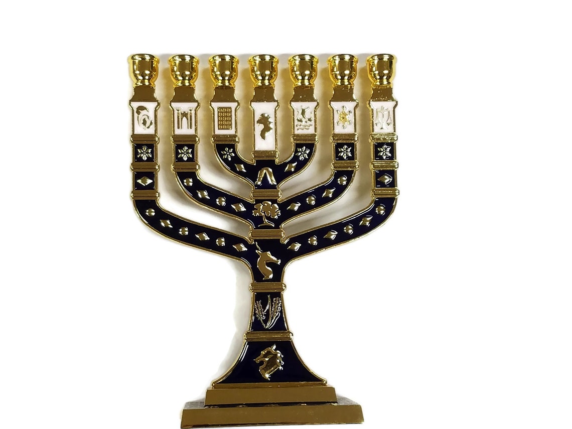 10 Inch Jewish Blue Enamel Decorative 7 Branch Menorah Judaica - Etsy