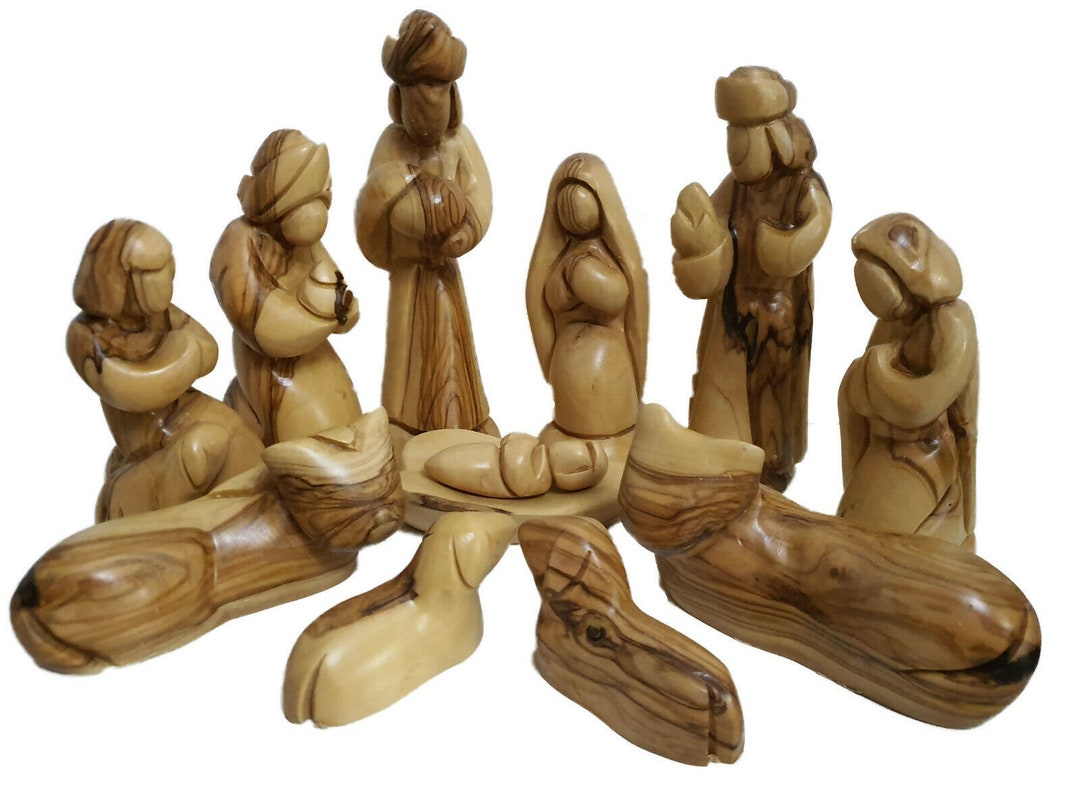 5" Olive Wood Faceless Nativity Set Figurines 12 Biblical Pieces From ...
