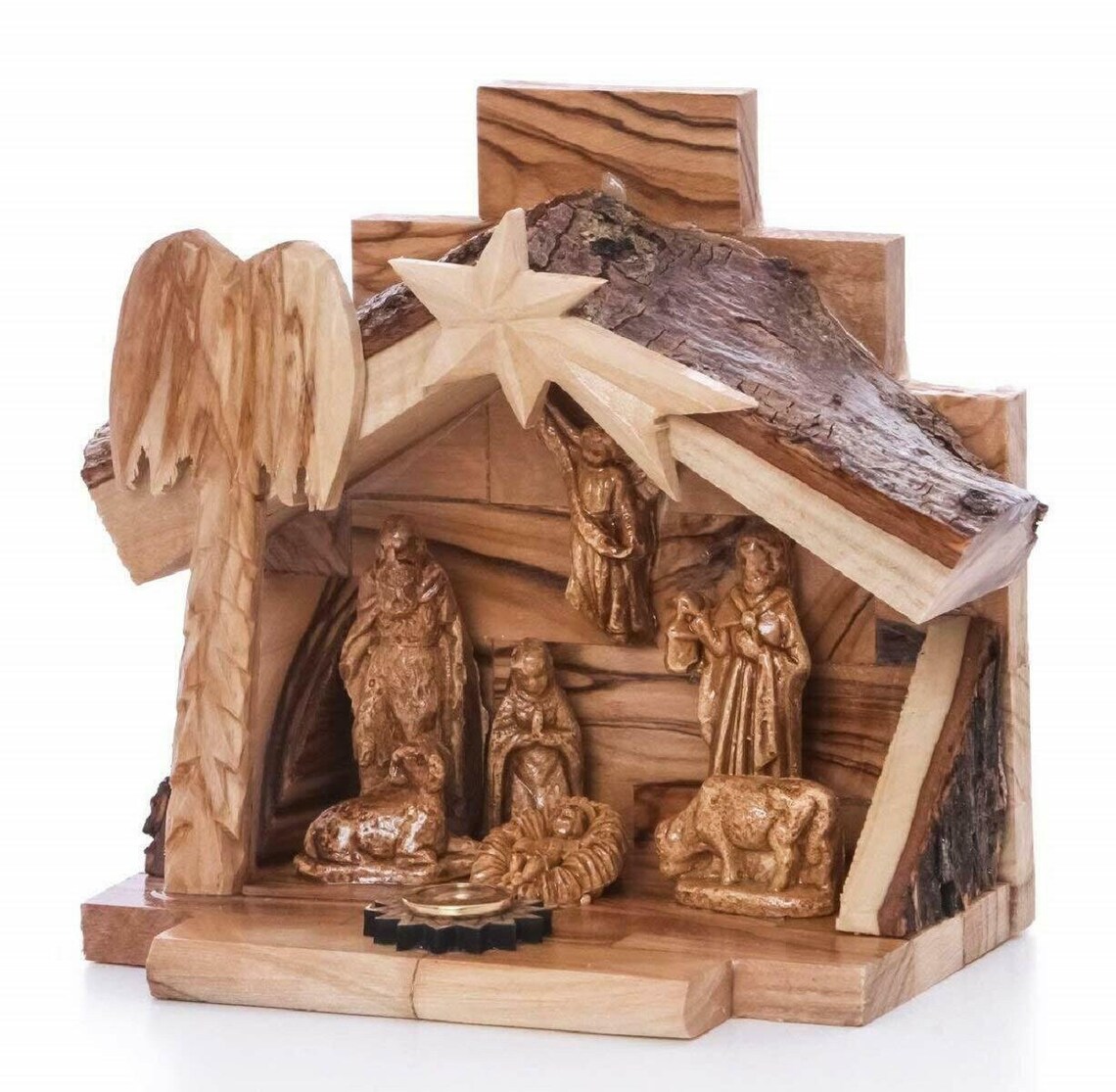 4.5 Alabaster Olive Wood Nativity Set Stable With Glued - Etsy