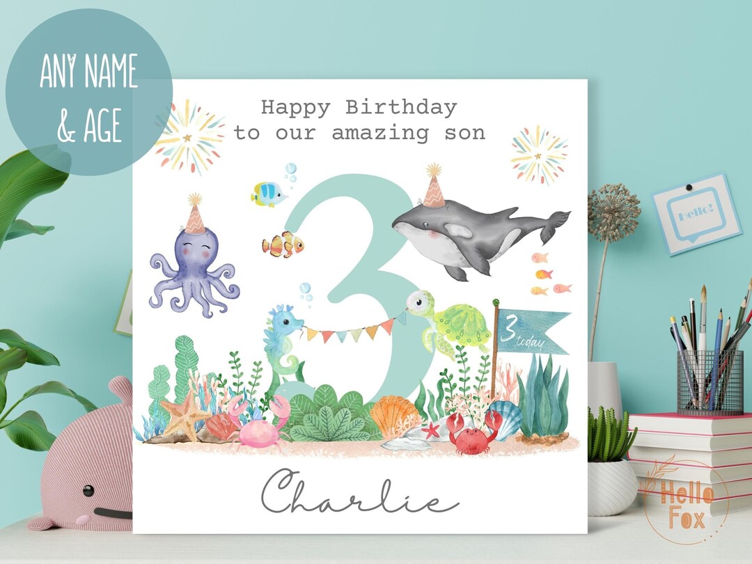 Personalised Kids Under the Sea Birthday Card. Kids Ocean Birthday Card ...