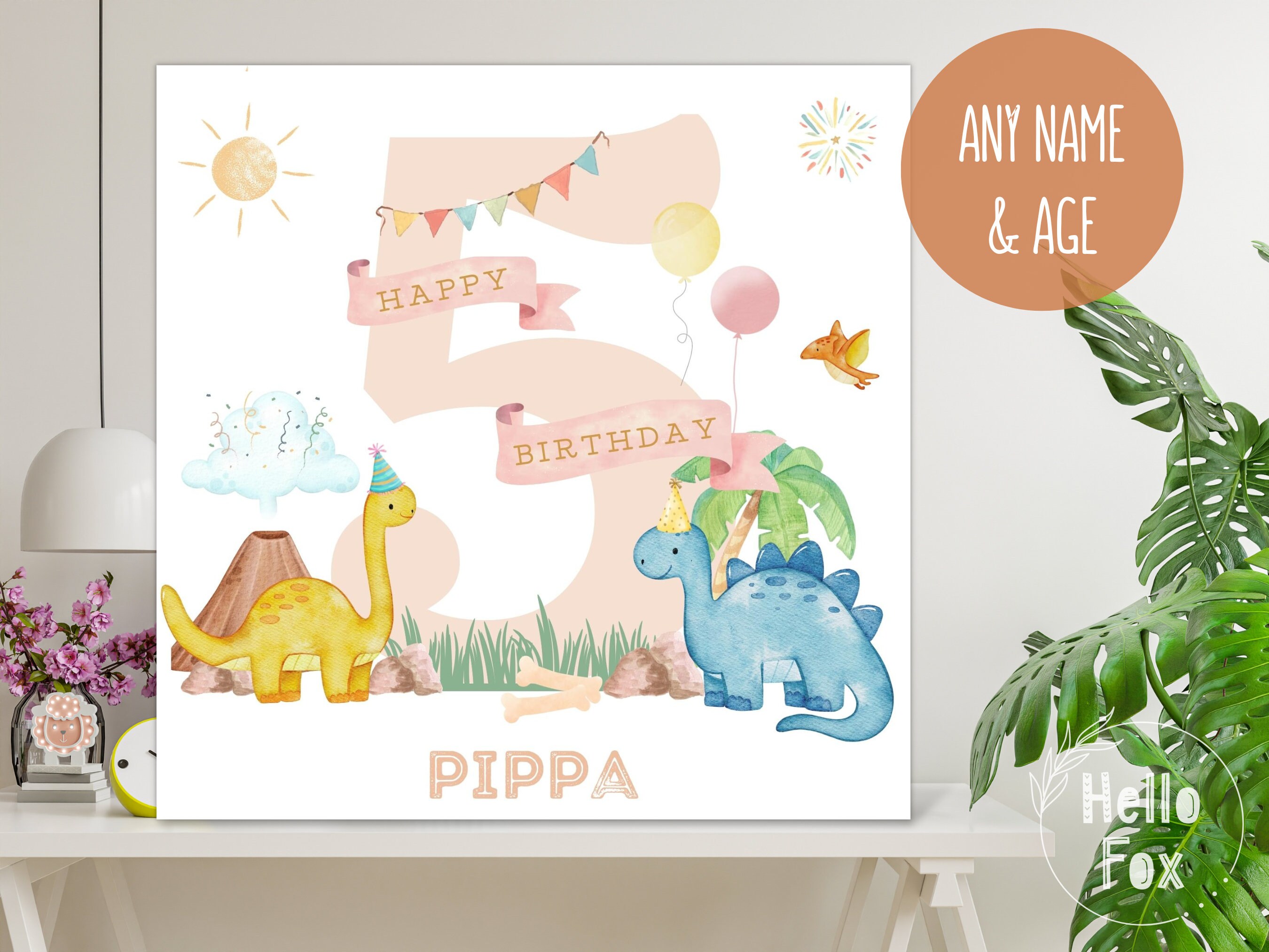 Personalised Kid's Dinosaur Themed Birthday Card. Any Name - Etsy UK