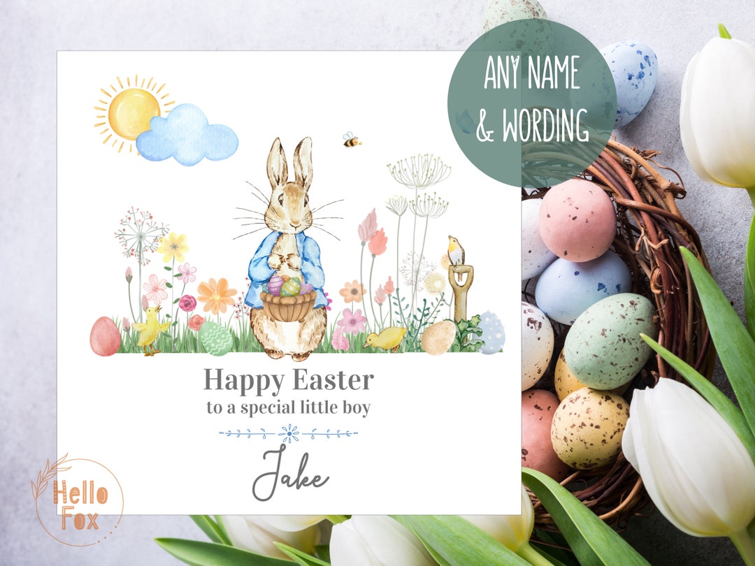 Personalised Peter Rabbit Easter Card. ANY Name and Wording. Easter ...