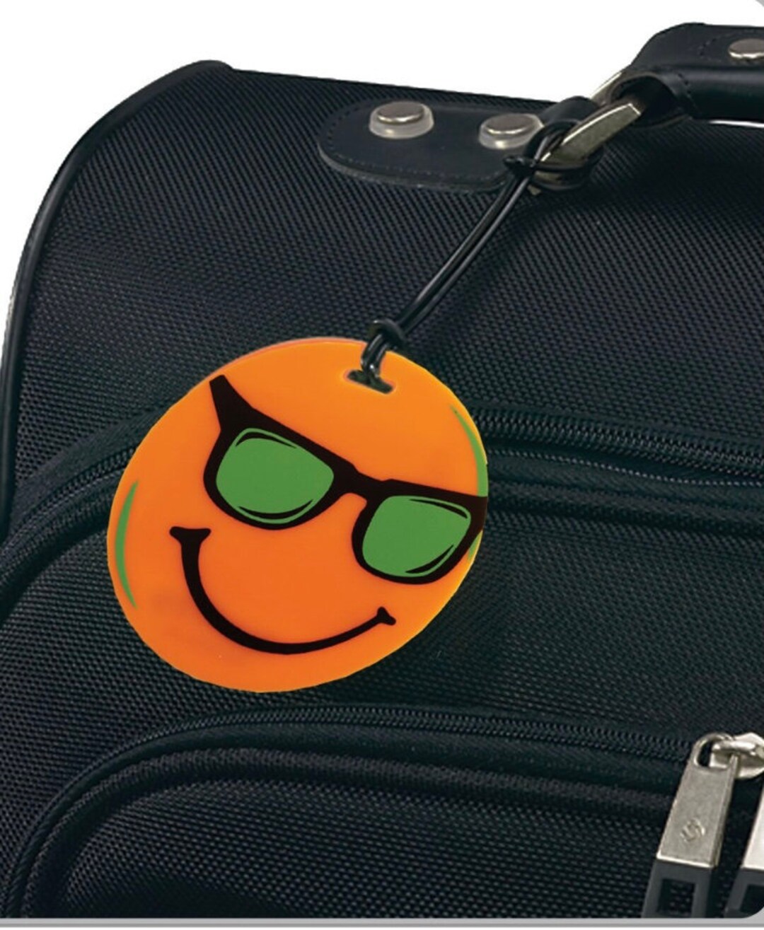 Smiley Face Luggage Tag Orange Luggage Tag Cute Bag Tag Adorable Emoji ...