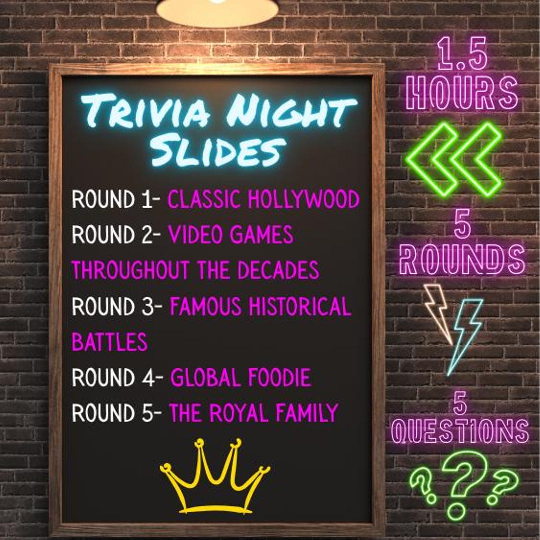Pub Trivia Night Game 02- Classic Hollywood, Video Games, Historical ...