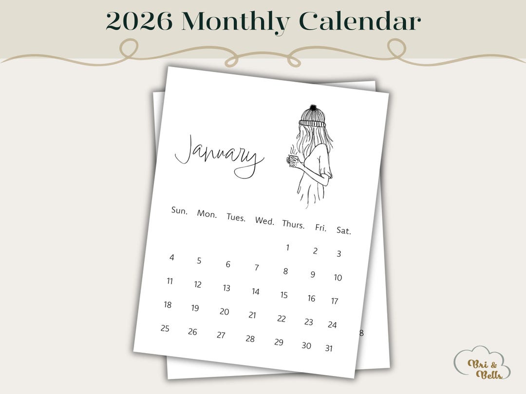 2026 Women’s Monthly Wall Calendar | Minimalist Girls Drawing ...