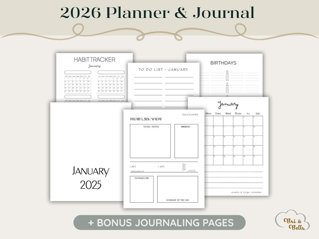 2026 Daily Planner and Journal Bundle | Monthly Habit and Sleep ...