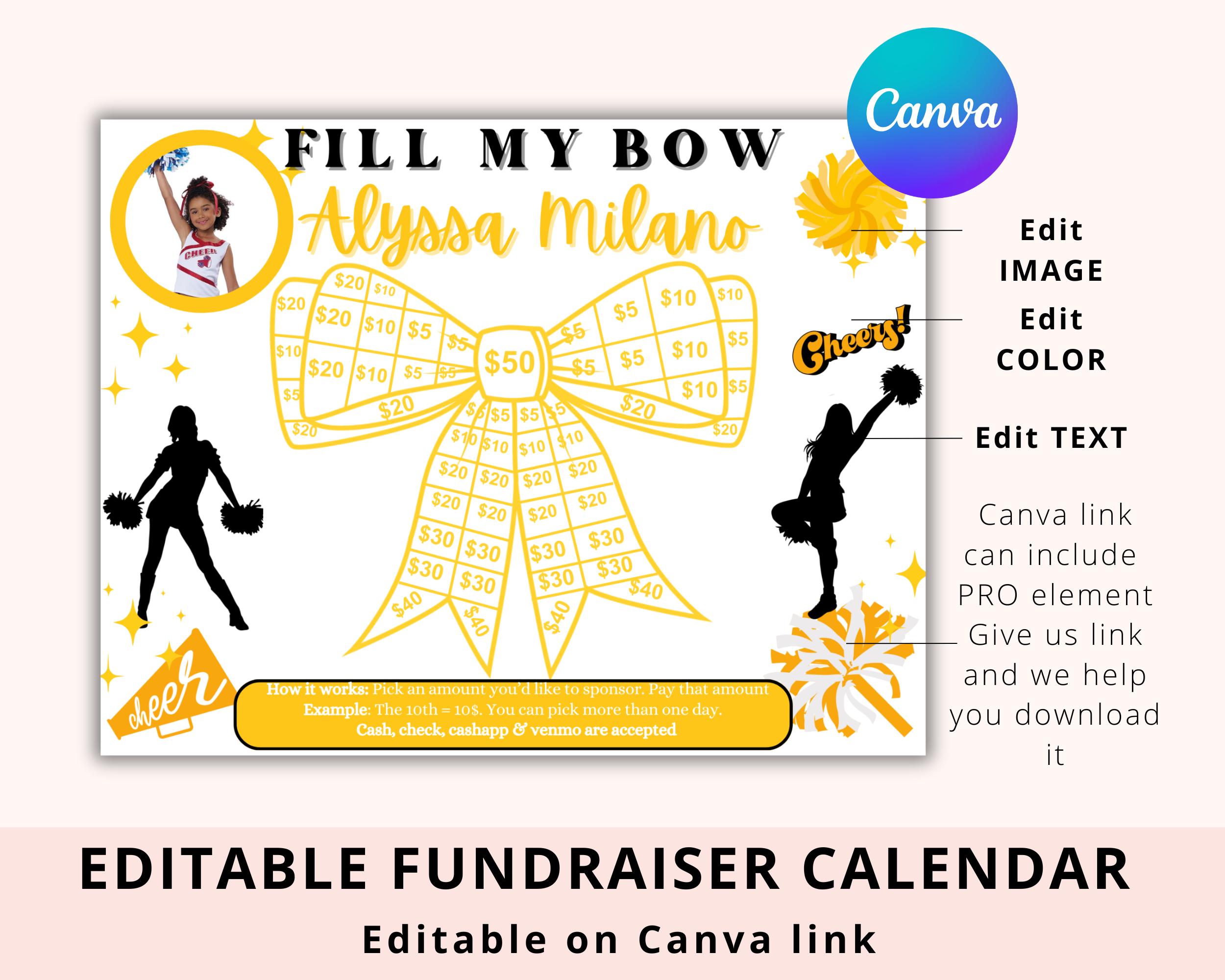 Editable Cheer Pick a Date to Donate, Fill My Bow, Yellow Theme, School ...
