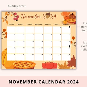 Editable Thanksgiving 2024 Calendar, November 2024 Calendar, Autumn ...