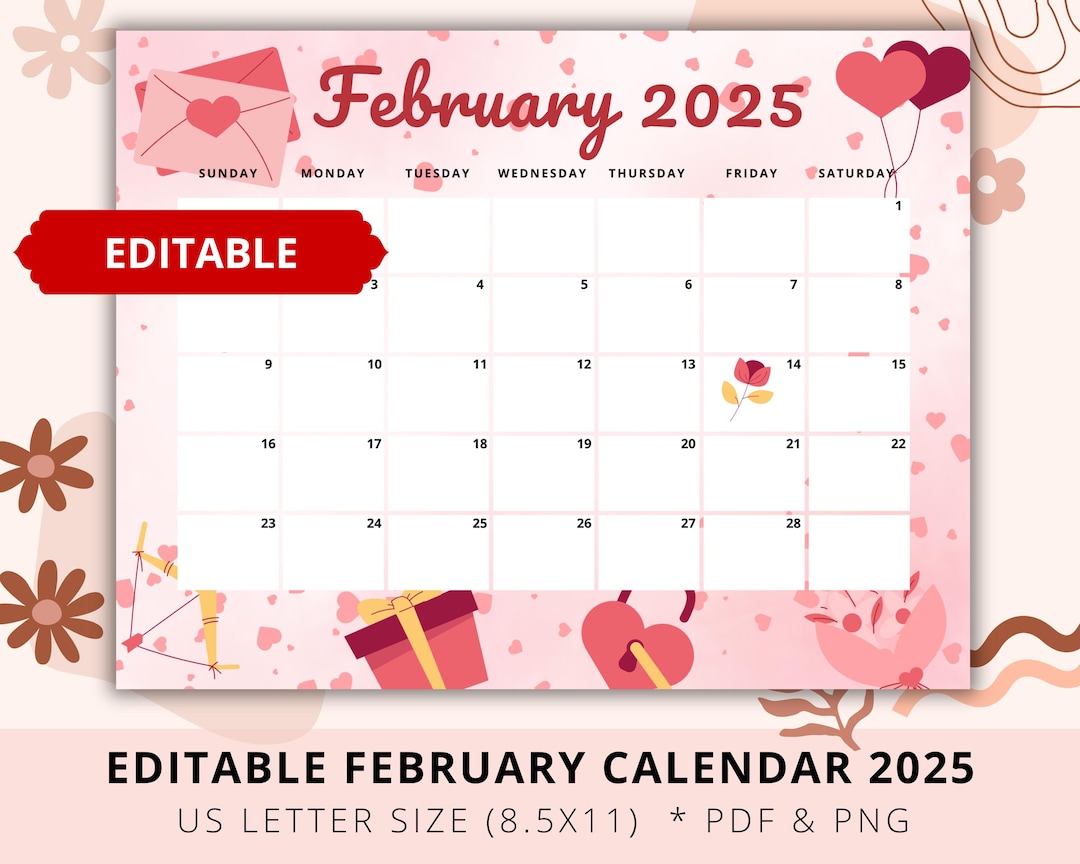 Editable February Calendar 2025, Valentine Planner 2025, Homeschool ...