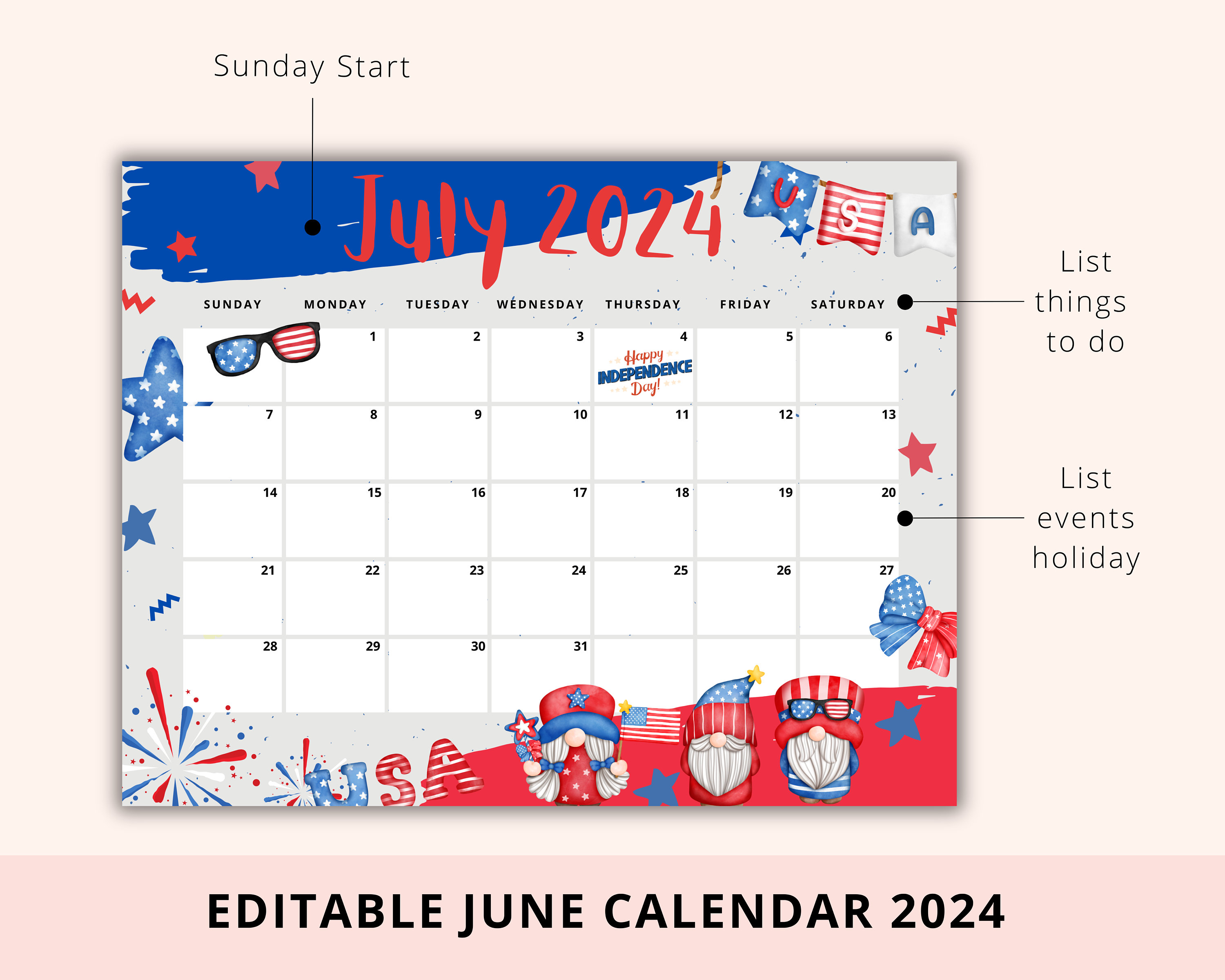 Editable July 2024 Calendar, Cat Lover, Calendar Printable ...