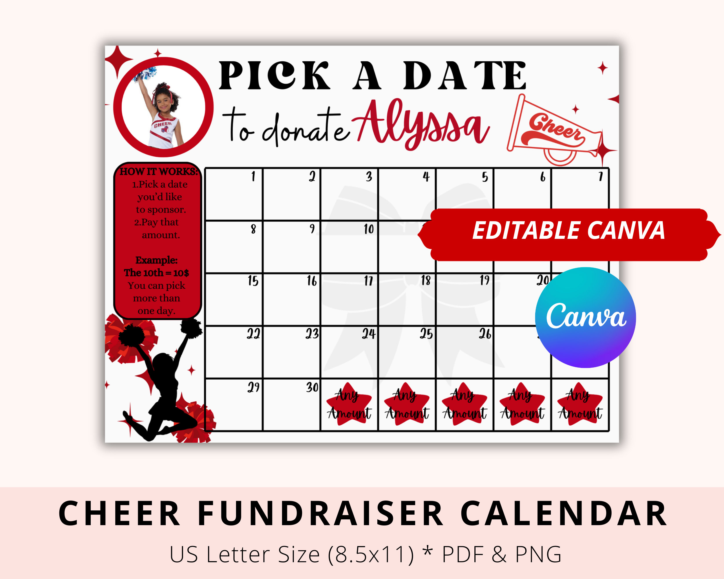 Editable Cheer Template Pick a Date, Fundraiser Calendar, Sponsor a ...
