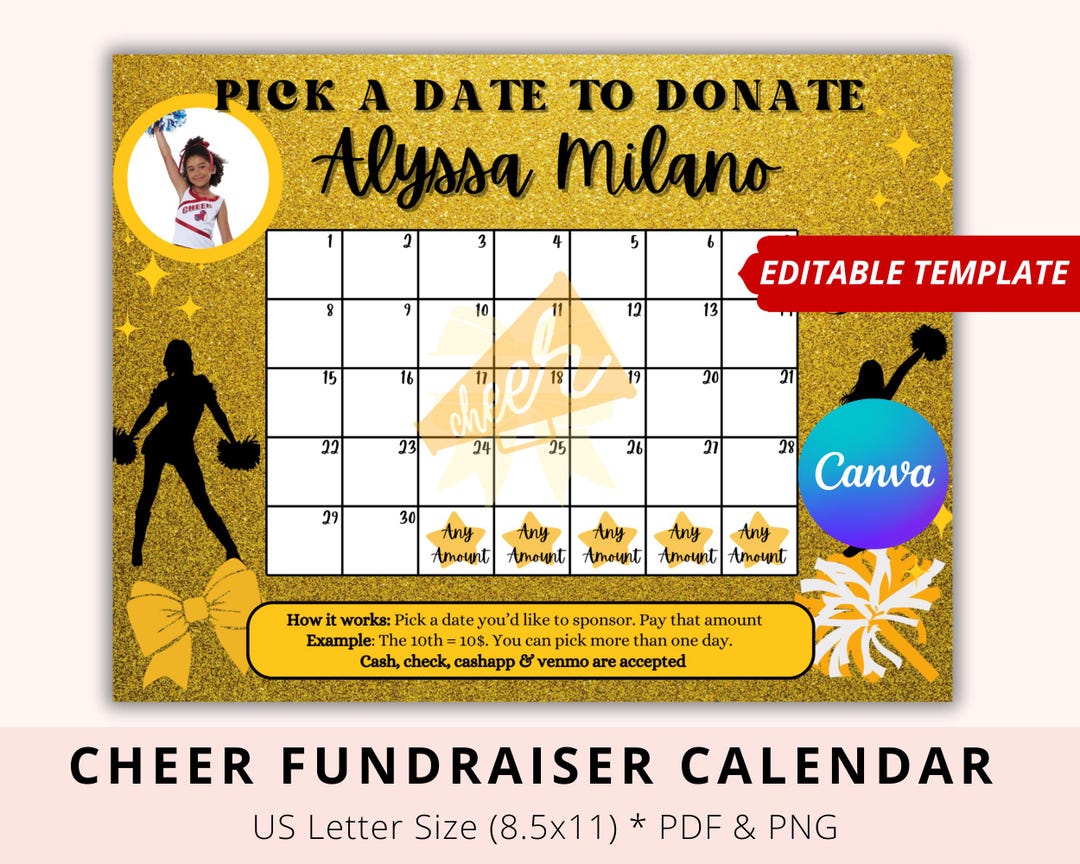 Editable Cheer Pick a Date to Donate, Cheer Black Out My Board, Fill My ...