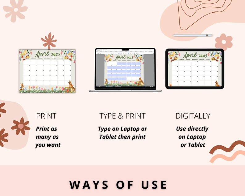 Editable April Calendar 2025, April 2025 Calendar, Easter Planner ...