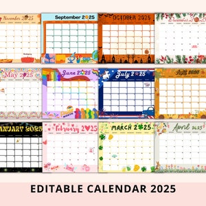 Editable Monthly Calendar 2025, Holiday Calendar, Academic Planner, 12 ...
