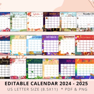 Editable Calendar 2024 2025, Back to School, 18 Months, Homeschool ...