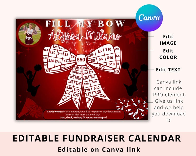 Editable Cheer Black Out My Board, Pick a Date to Donate, Fill My Bow ...