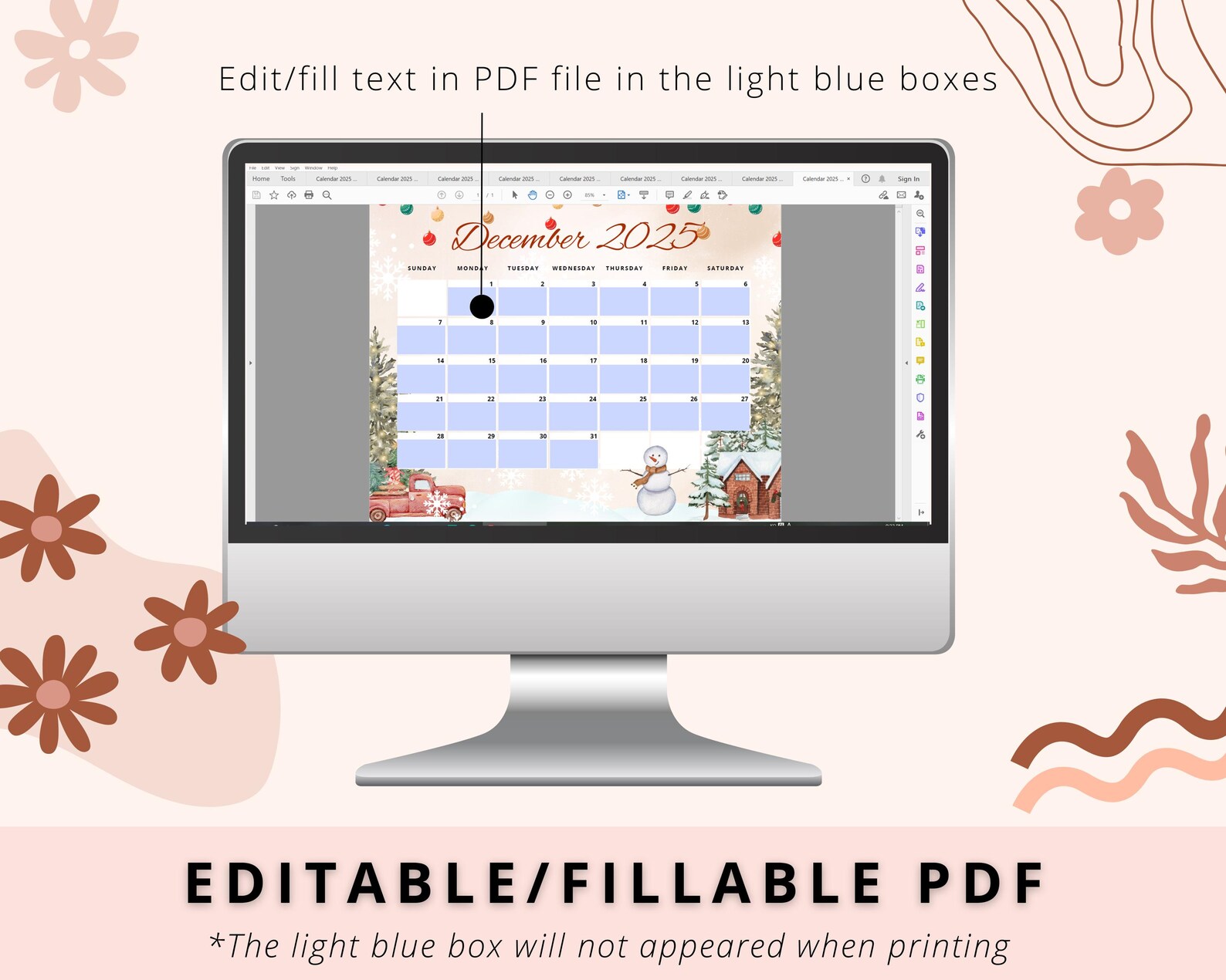 Editable Christmas Calendar 2025, December 2025 Planner, Christmas ...