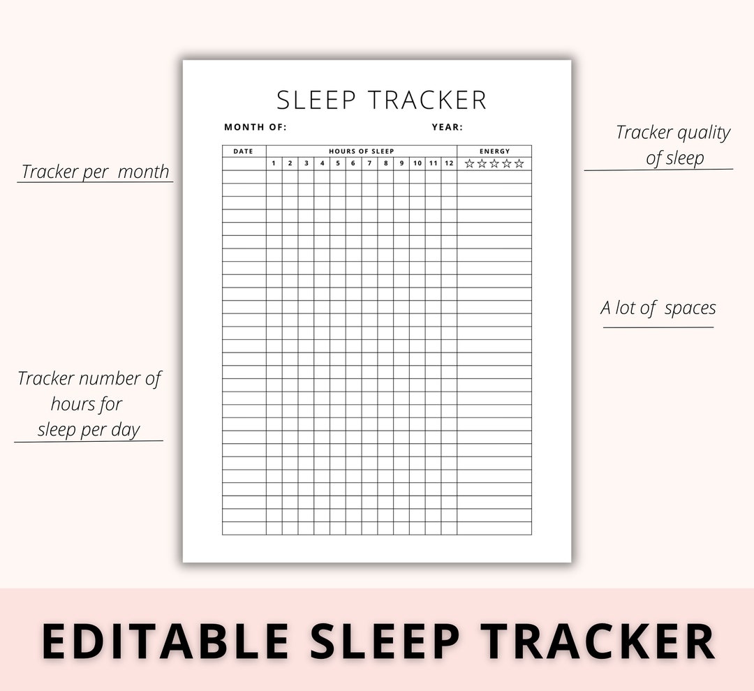 Editable Sleep Tracker Printable, Monthly, Daily Sleep Journal, Sleep ...