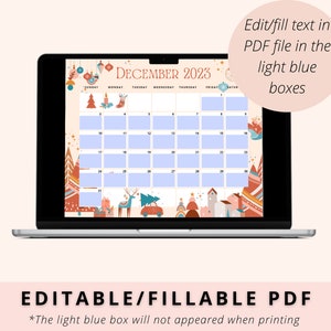 Editable Christmas Calendar 2023, December Calendar Printable, Boho ...