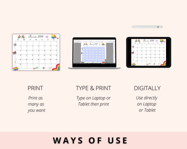 Editable June Calendar 2024, Pride Month 2024, LGBT Proud, Academic ...