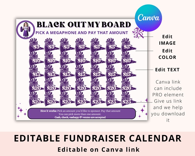Editable Cheer Pick a Date to Donate, Purple Theme, Fundraising ...