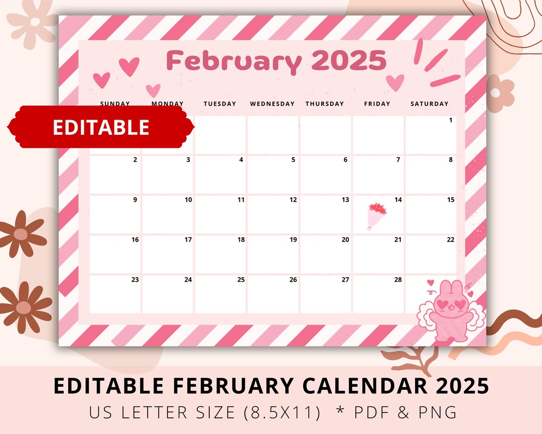 Editable February Calendar 2025, Pink Theme, Valentine Planner 2025 ...