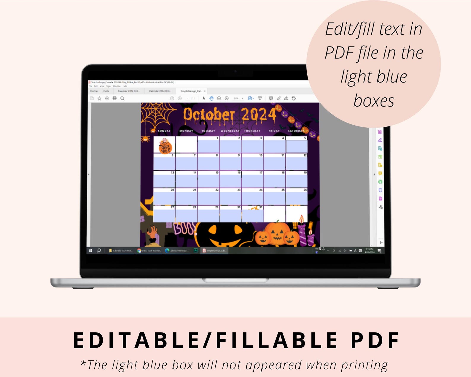 Editable Halloween 2024 Calendar, October 2024 Calendar, Kid Calendar ...